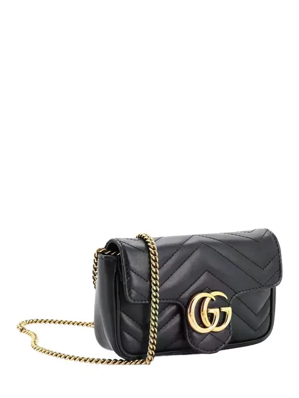 Gucci Gg Marmont Flap Bag Matelassé Leather Super Mini Crossbody - Black