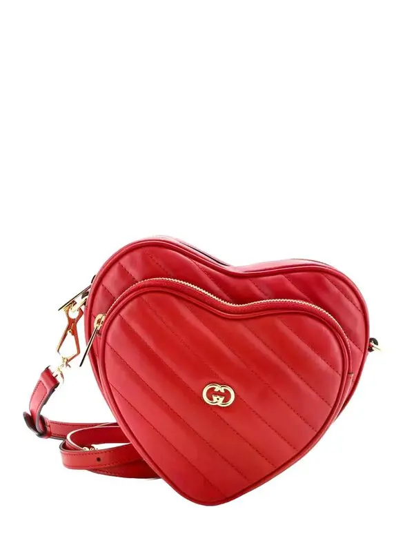 Gucci Interlocking G Heart Diagonal Quilted Leather Mini Shoulder Bag - Red