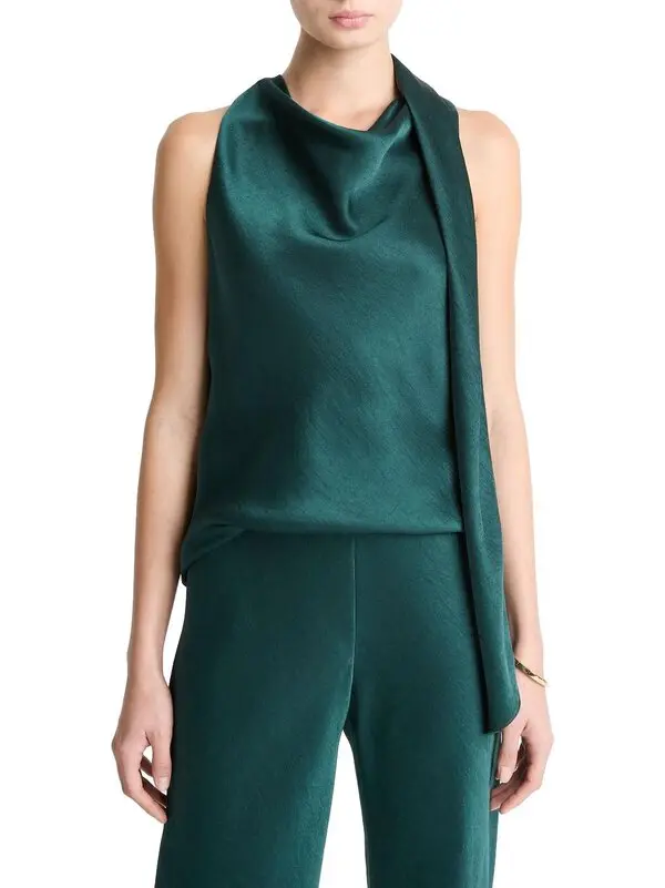 Vince Satin Scarf Top - Juniper
