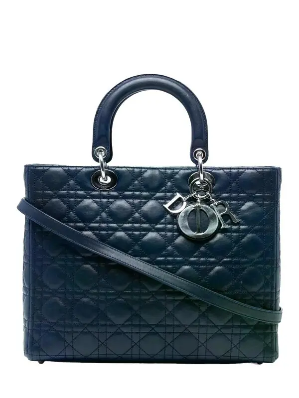 Dior 2011 Large Lambskin Cannage Lady Satchel - Blue