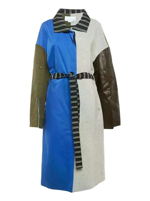 ESTEBAN CORTÁZAR Belted Panelled Coat - Grey