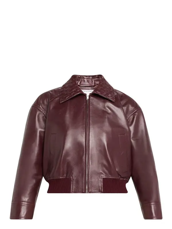 Bottega Veneta Intrecciato Collar Leather Bomber Jacket - Red/multi