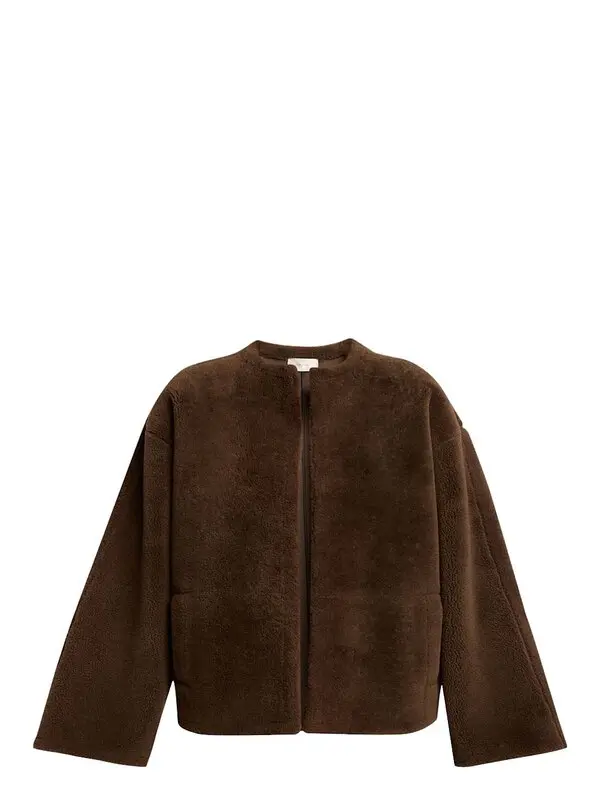 THE ROW Valorin Collarless Shearling Jacket - Brown