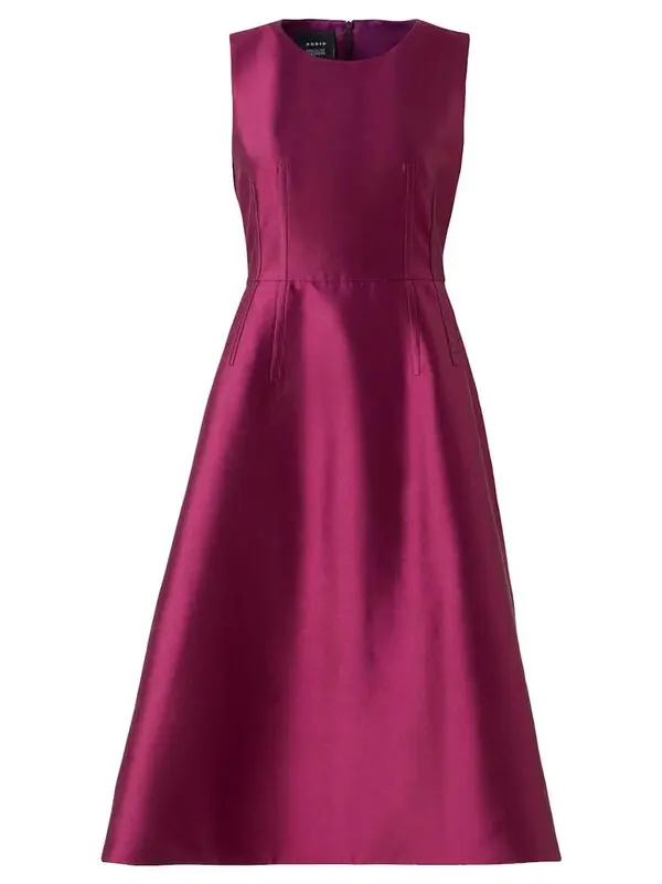 Akris Dupion Sleeveless Silk Shantung Midi Dress - Berry