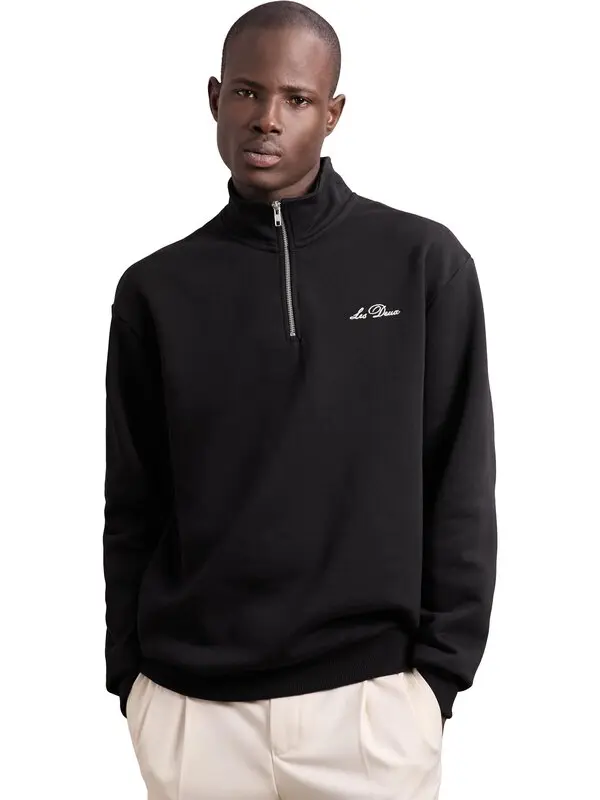 LES DEUX Cotton Half-zip Sweatshirt - Black