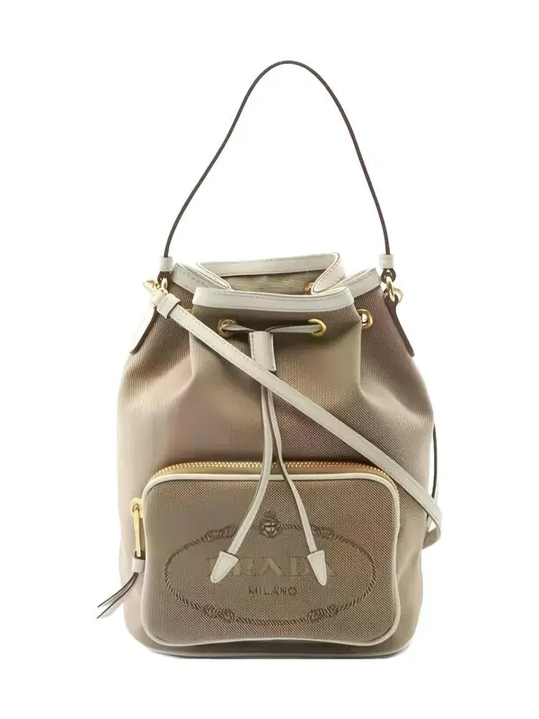 Prada 2010s Drawstring Leather Bucket Bag - Neutrals