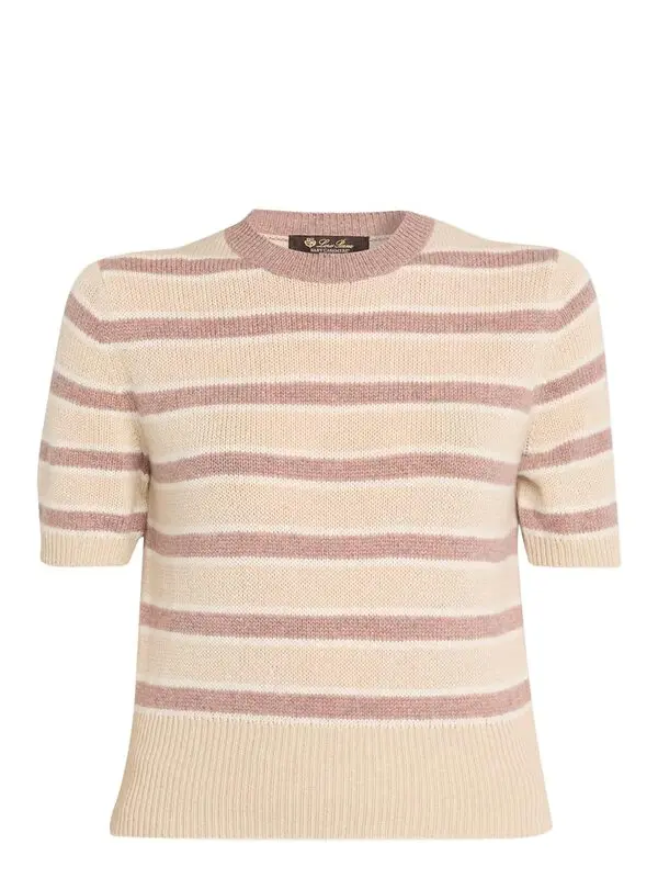Loro Piana Fobello Striped Cashmere Crewneck Sweater - White