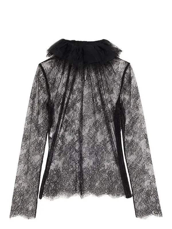 Alexander McQueen Ruffle Collar Sheer Lace Top - Black