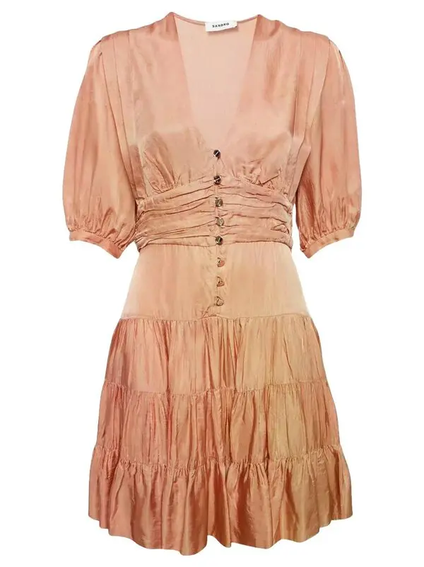 Sandro Puff-sleeved Tiered Dress - Orange