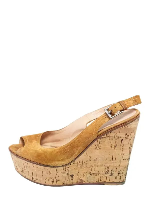 GIANVITO ROSSI 130mm Leather Wedge Sandals - Brown