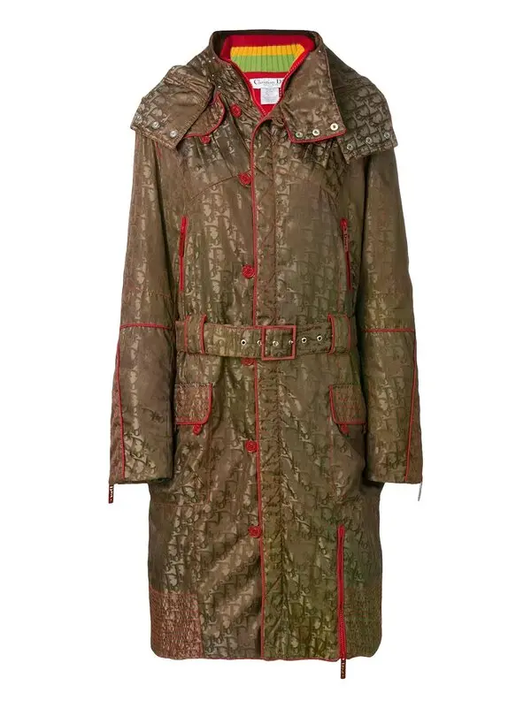 Dior Logo Print Hooded Coat - Brown