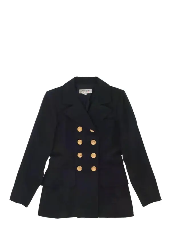 Saint Laurent 1990s Wool Double-breasted Blazer - Blue