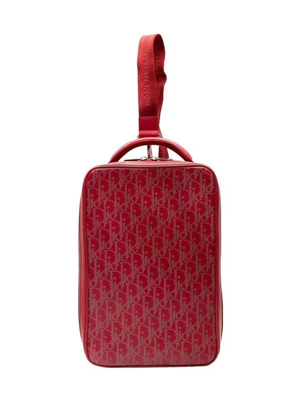 Dior 2021 Oblique Perforated Calfskin Galaxy World Tour Shoe Case Satchel - Red