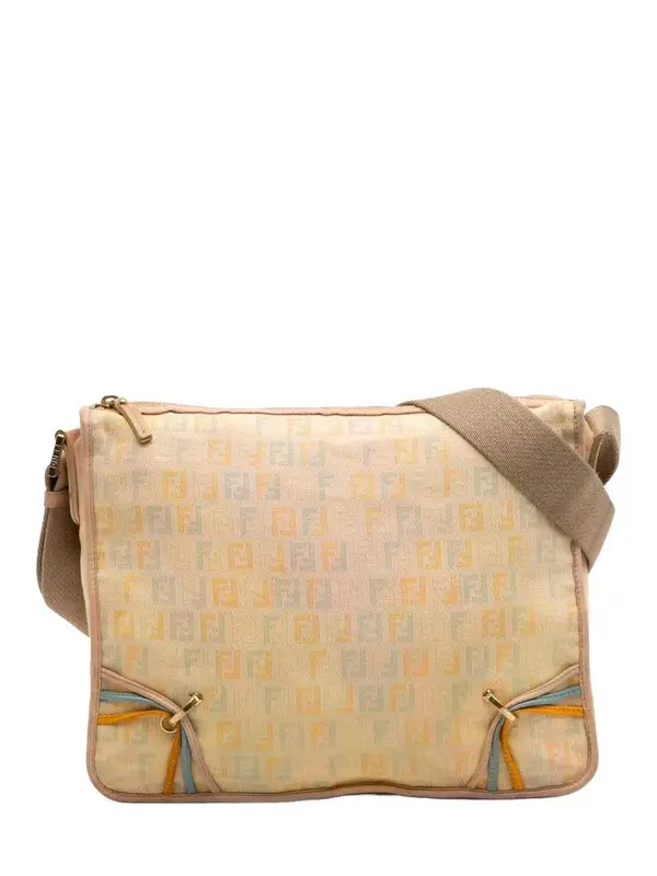 Fendi 2000-2010 Zucchino Canvas F Charm Crossbody Bag - Brown