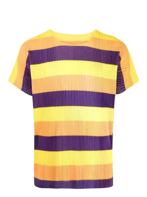Issey Miyake 2000s Plissé-effect Striped T-shirt - Yellow