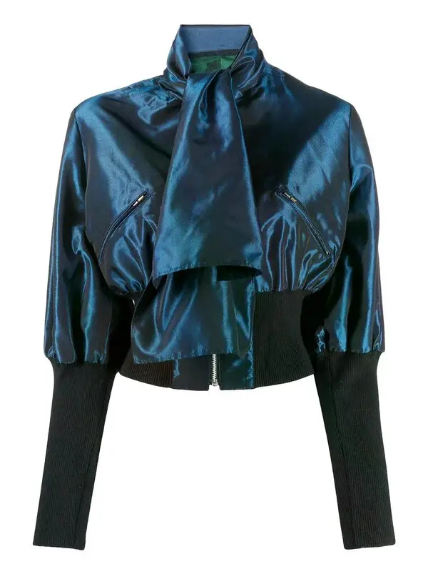 JEAN PAUL GAULTIER 1991 Zipped Jacket With Pussy Bow - Blue