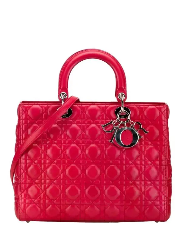 Dior 2012 Large Lambskin Cannage Lady Satchel - Red