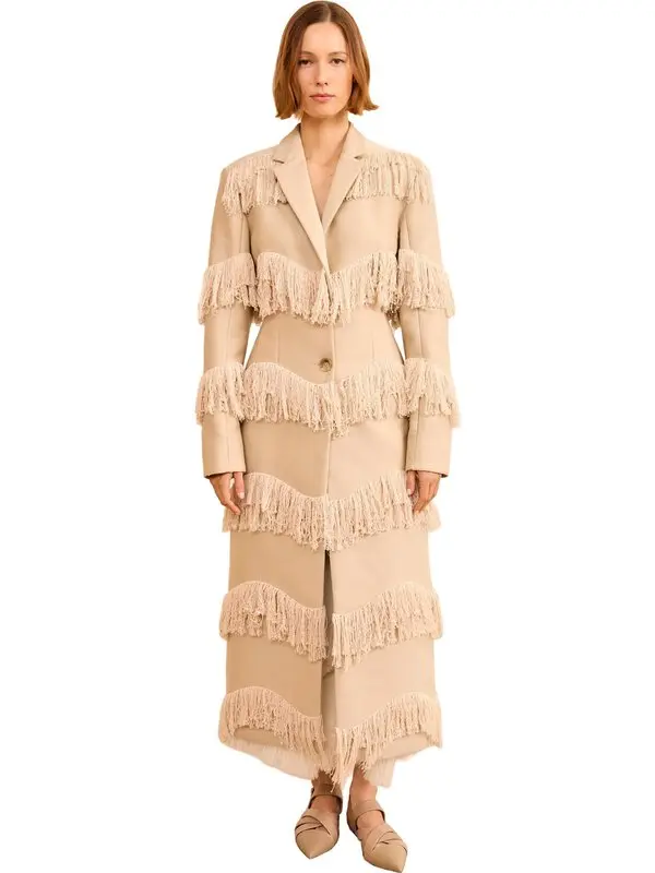 Ulla Johnson Lata Fringe Trench Coat - Khaki