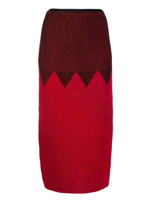 JEAN PAUL GAULTIER 1987 Zigzag Knit Midi Skirt - Red