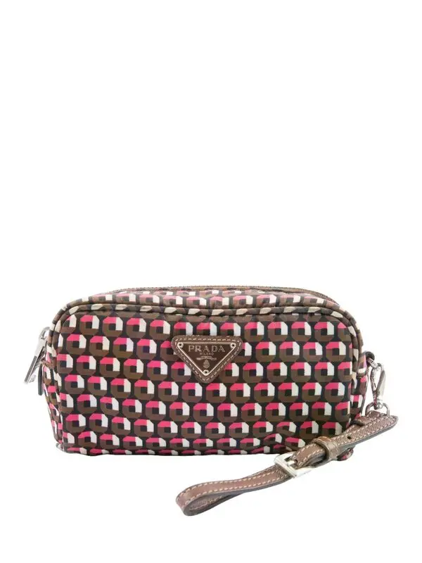 Prada Geometric-print Wristlet - Brown