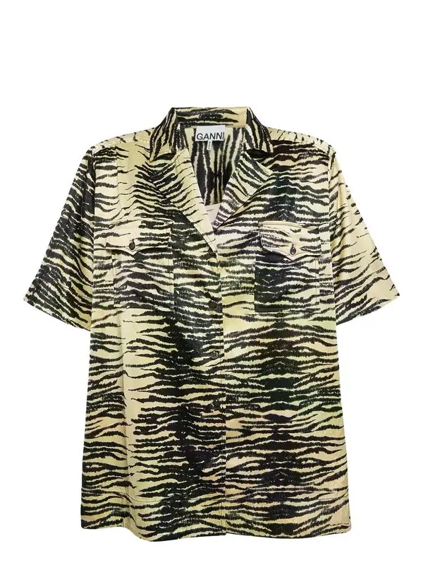 GANNI Tiger-print Shirt - Yellow