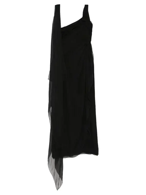 Valentino Garavani Asymmetrical Silk Maxi Dress - Black