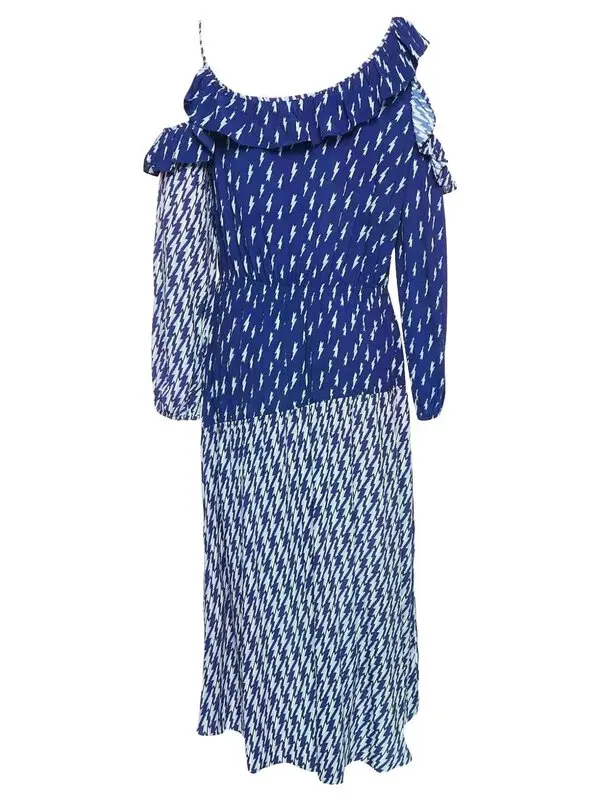 Sandro Lightning Print Ruffle Dress - Blue