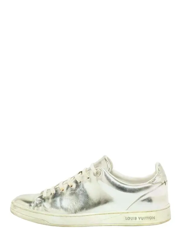 LOUIS VUITTON Metallic-leather Lace-up Sneakers - Grey