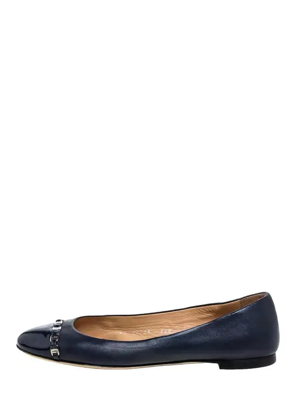 FERRAGAMO Chain-detail Leather Ballet Flats - Black