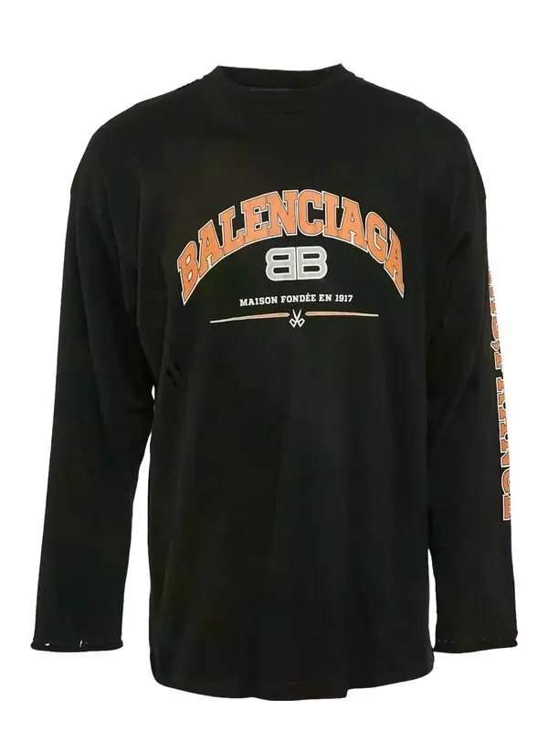 Balenciaga Logo Distressed Long-sleeved Top - Black