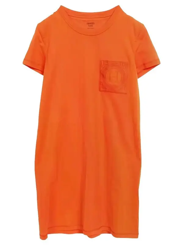 Hermès 2010s Mosaic Embroidered-pocket Mini Dress - Orange