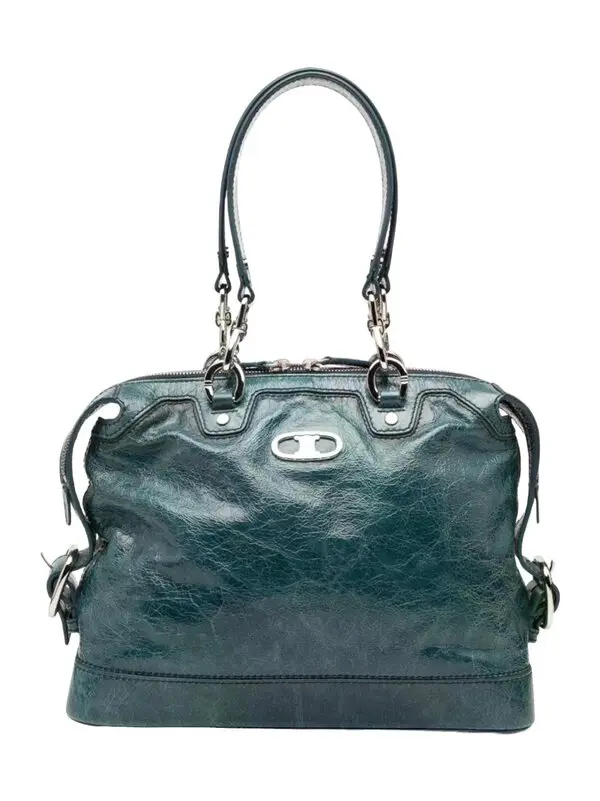 Celine 2008 Crinkled Patent Macadam Shoulder Bag - Blue