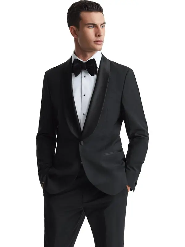 REISS Shawl Poker Shawl Single-breasted Shawl-lapel Tuxedo Jacket Slim-fit - Black
