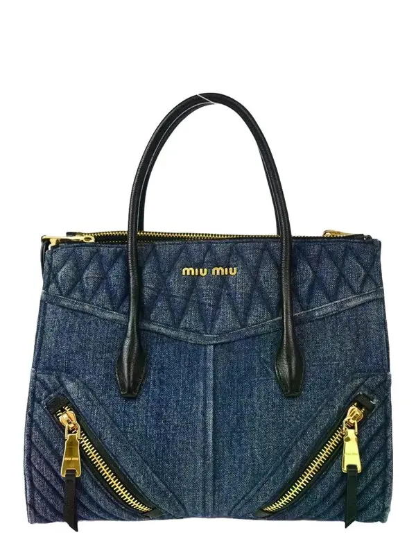 Miu Miu 2010s Quilted Denim Biker Handbag - Blue