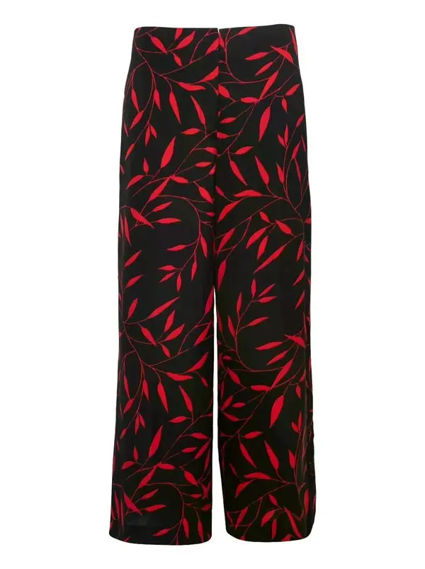 Diane Von Furstenberg Leaf-print Wide-leg Trousers - Black