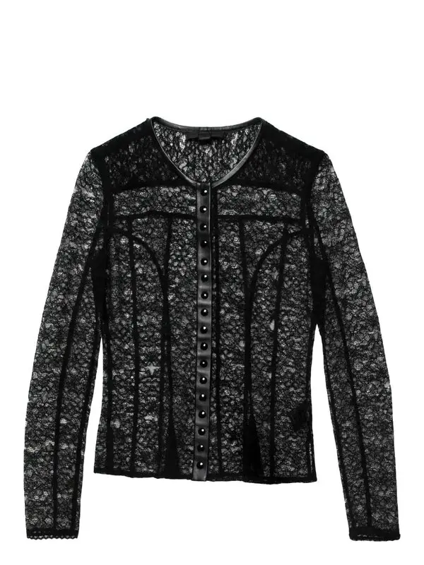 ALEXANDER WANG Leather-trim Lace T-shirt - Black