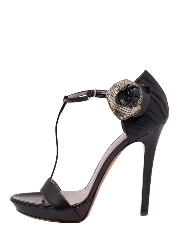 Versace 125mm Leather Floral Sandals - Black