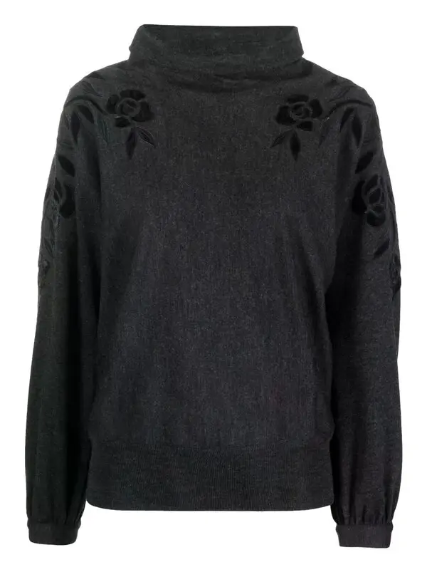 Valentino Garavani Vintage Floral-embroidered Roll-neck Jumper - Grey