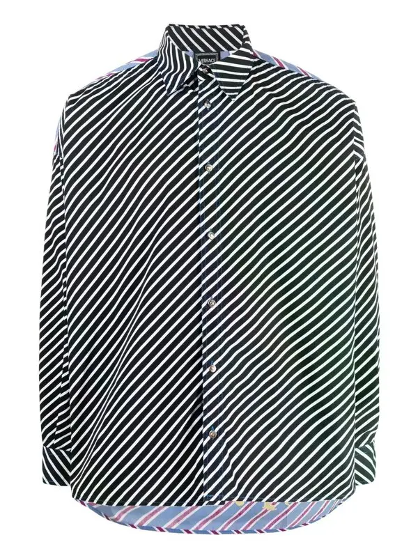 Versace 1990s Graphic-print Striped Shirt - Blue
