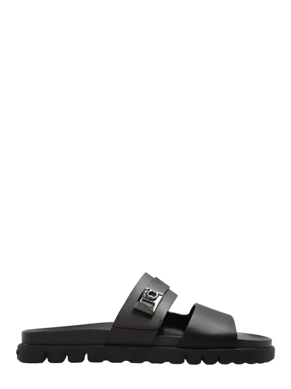 FERRAGAMO Leather Slides - Black