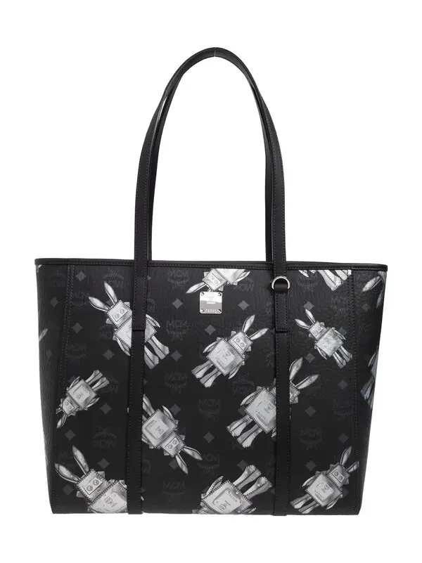 Mcm Robot Bunny Shopper Tote - Black