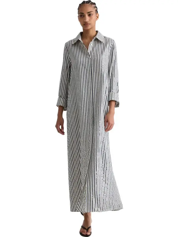 TWP Sequin-embellished Stripe Shirtdress - Indigo / White