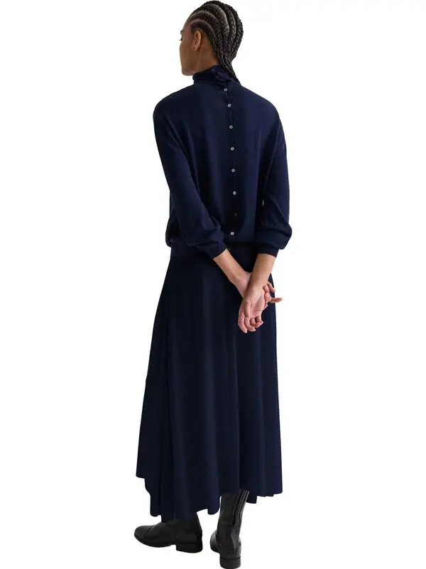TWP The Skirted One Wool Silk Midi Skirt - Navy