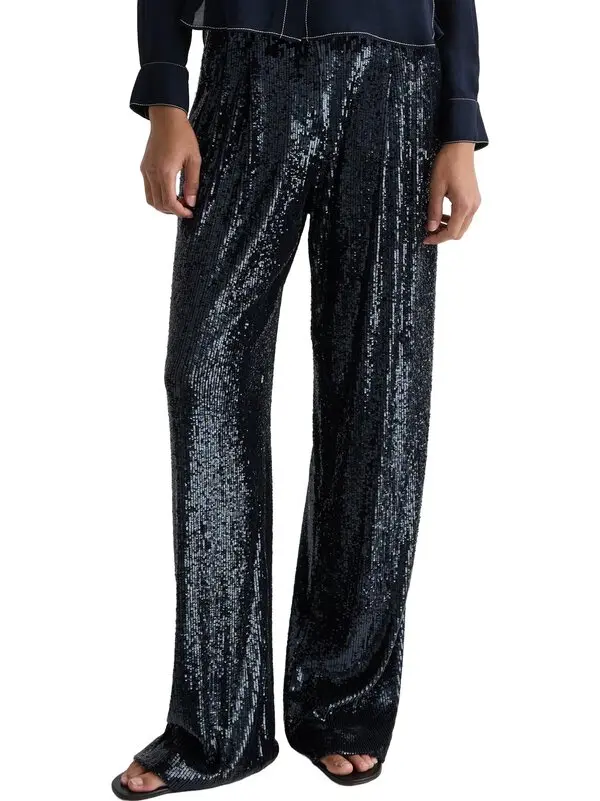 TWP Sulli Stripe Sequin Mesh Pant - Midnight