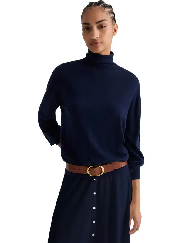 TWP Easy Turtle Neck Wool And Silk Sweater - Navy