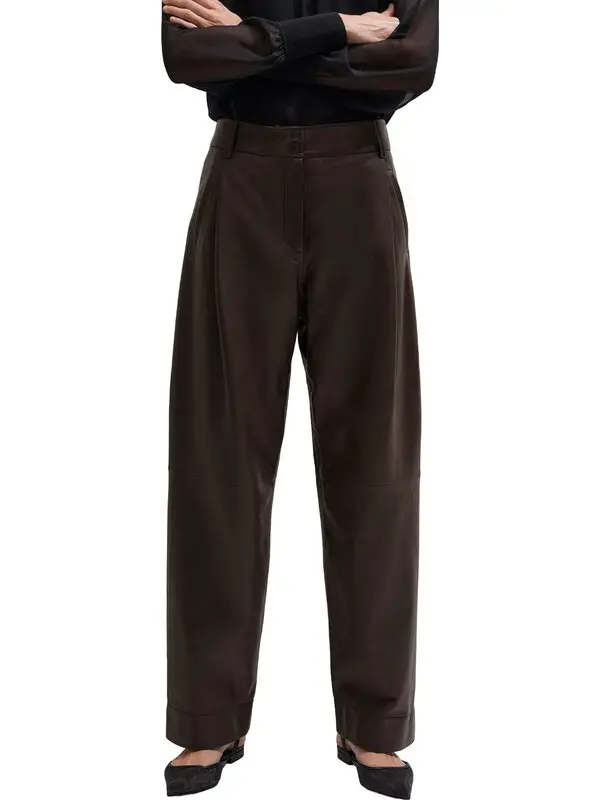 ME+EM Leather Clever Tapered Trouser - Chocolate