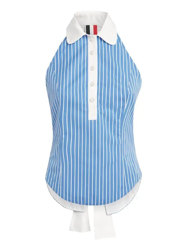 Thom Browne Cotton Stripe Halter Top - Blue