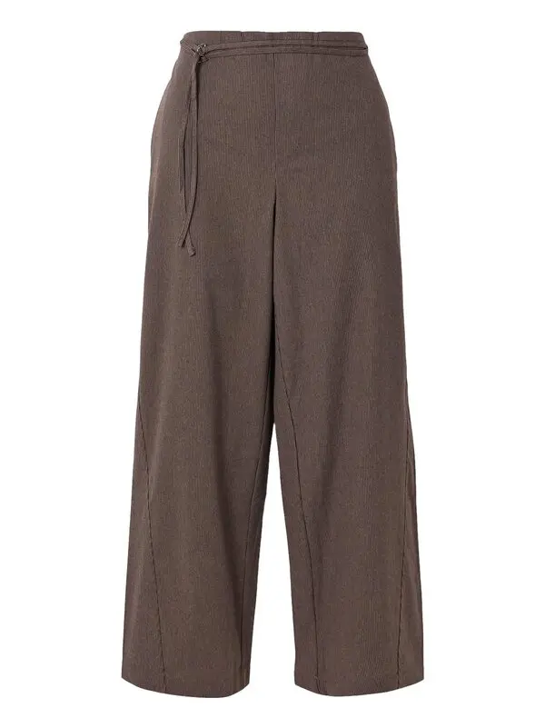DEIJI STUDIOS Belted Pinstriped Organic Cotton Wide-leg Pants - Brown