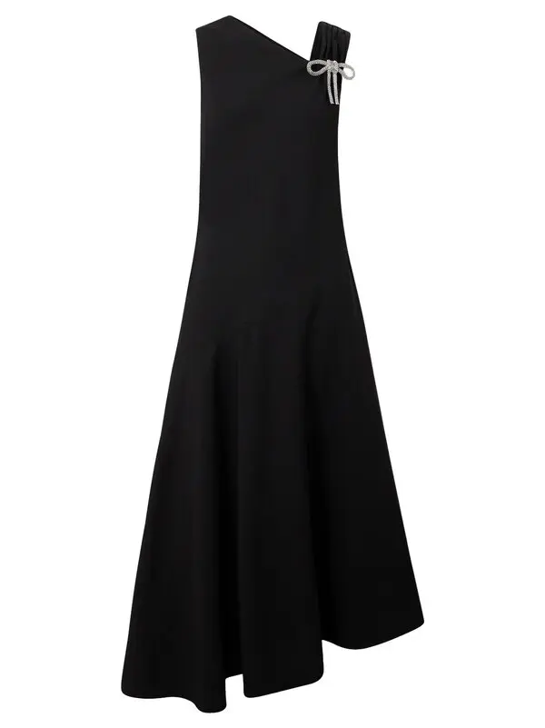 JIL SANDER Asymmetric Bow-embellished Crepe Midi Dress - Black