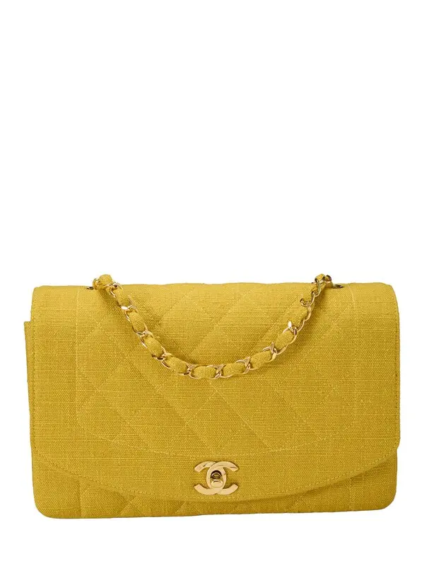 Chanel Quilted Linen Classic Flap Bag - Yellow